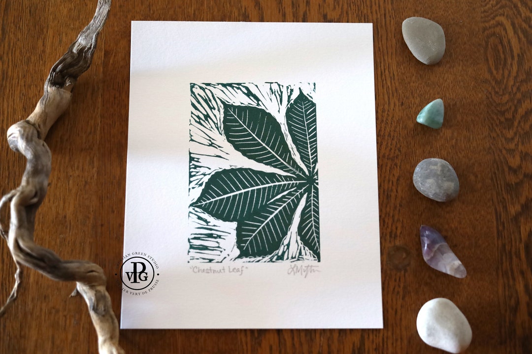 Chestnut Leaf Original Linocut Print, Forest Linoprint, Nature Themed ...