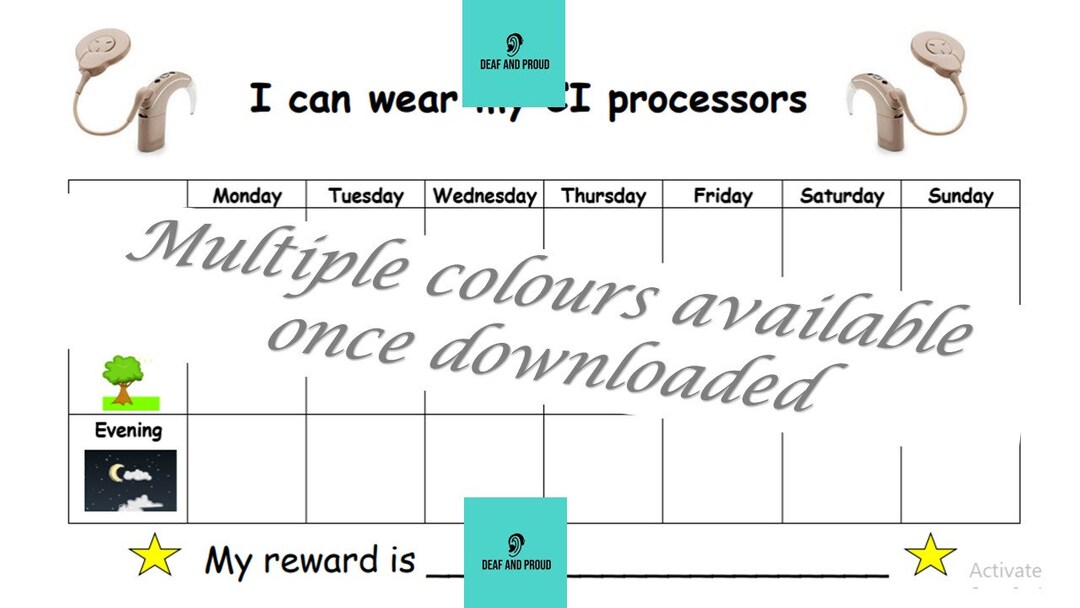Cochlear N7 N8 Processor Daily Tracker Reward Chart for Cochlear ...