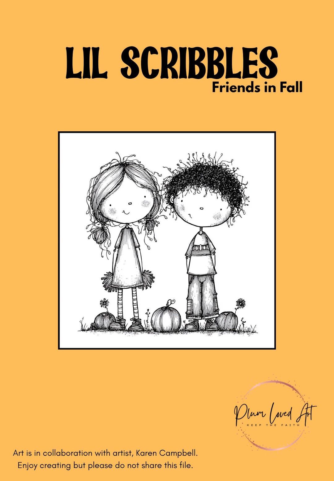 Lil Scribbles Series Doodles Friends in Fall, Line Art, Whimsical ...