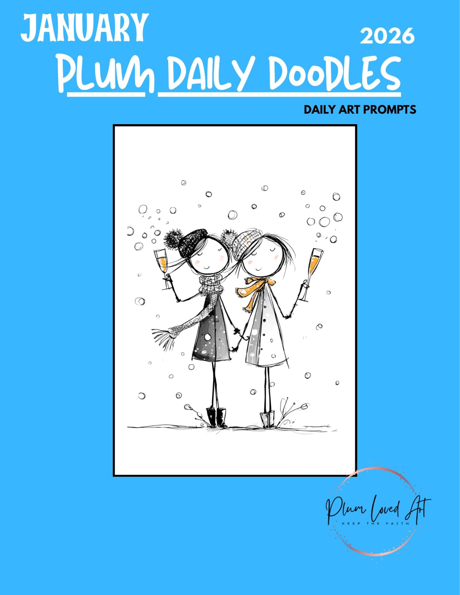 January Daily Art Doodles and Scorecard, Digital Images (PDF and PNG ...