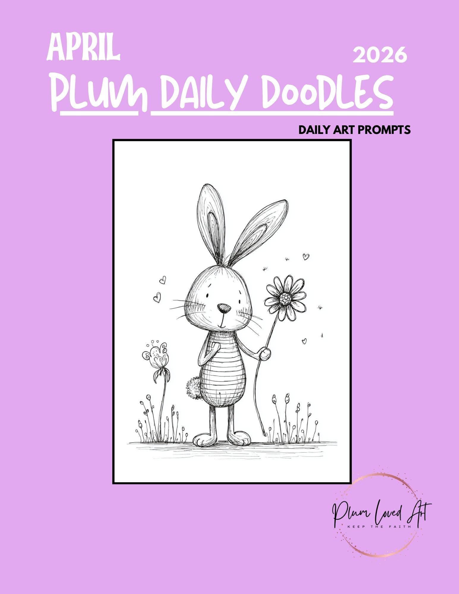 April Daily Art Doodles and Scorecard, Digital Images (PDF and PNG ...