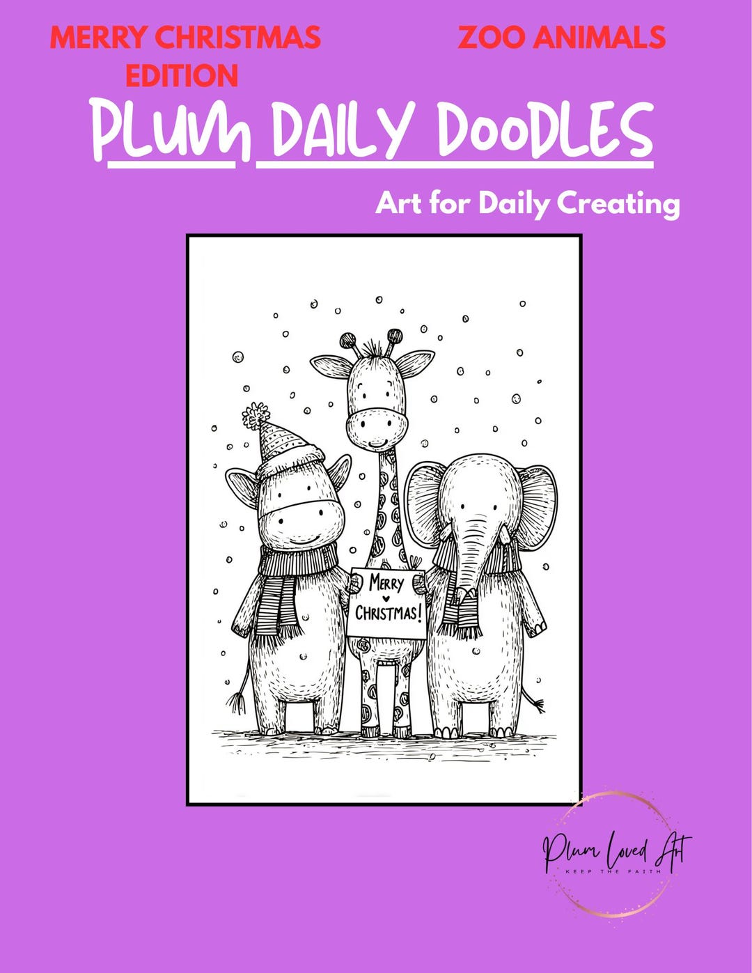 Zoo Animals Christmas Doodles, Digital Images (PDF ONLY) - Etsy