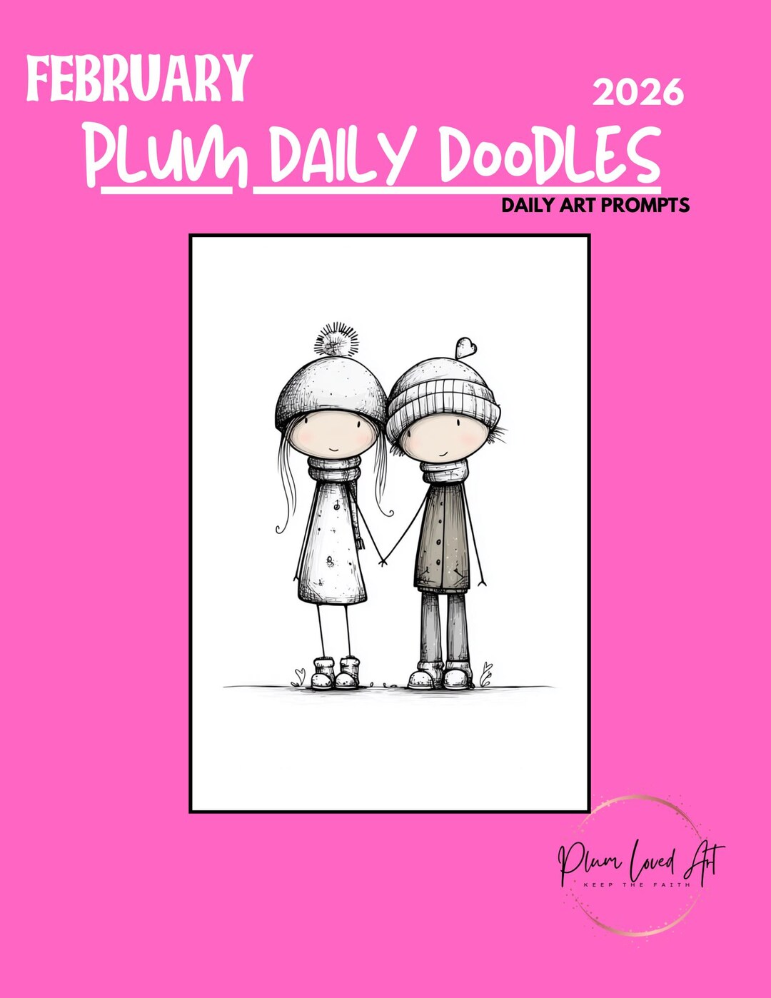 February Daily Art Doodles and Scorecard, Digital Images (PDF and PNG ...