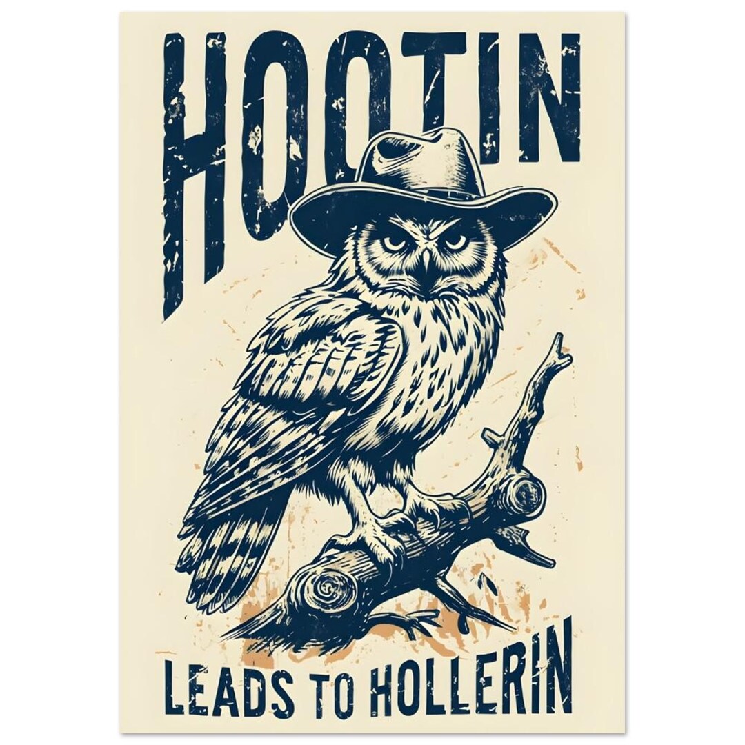 Hootin Owl Poster Rustic Western Wall Art, 70x100 Cm / 28x40 - Etsy