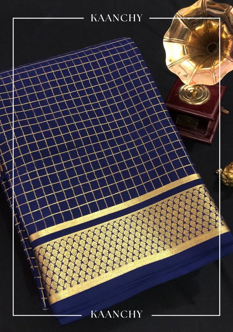 Royal Blue Mysore Silk Saree With Zari Check | Silk Mark Certified ...