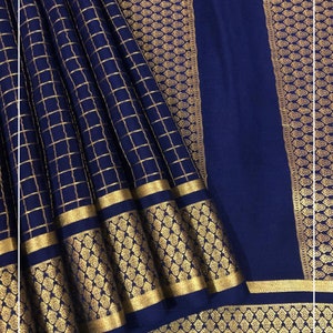 Royal Blue Mysore Silk Saree With Zari Check | Silk Mark Certified ...