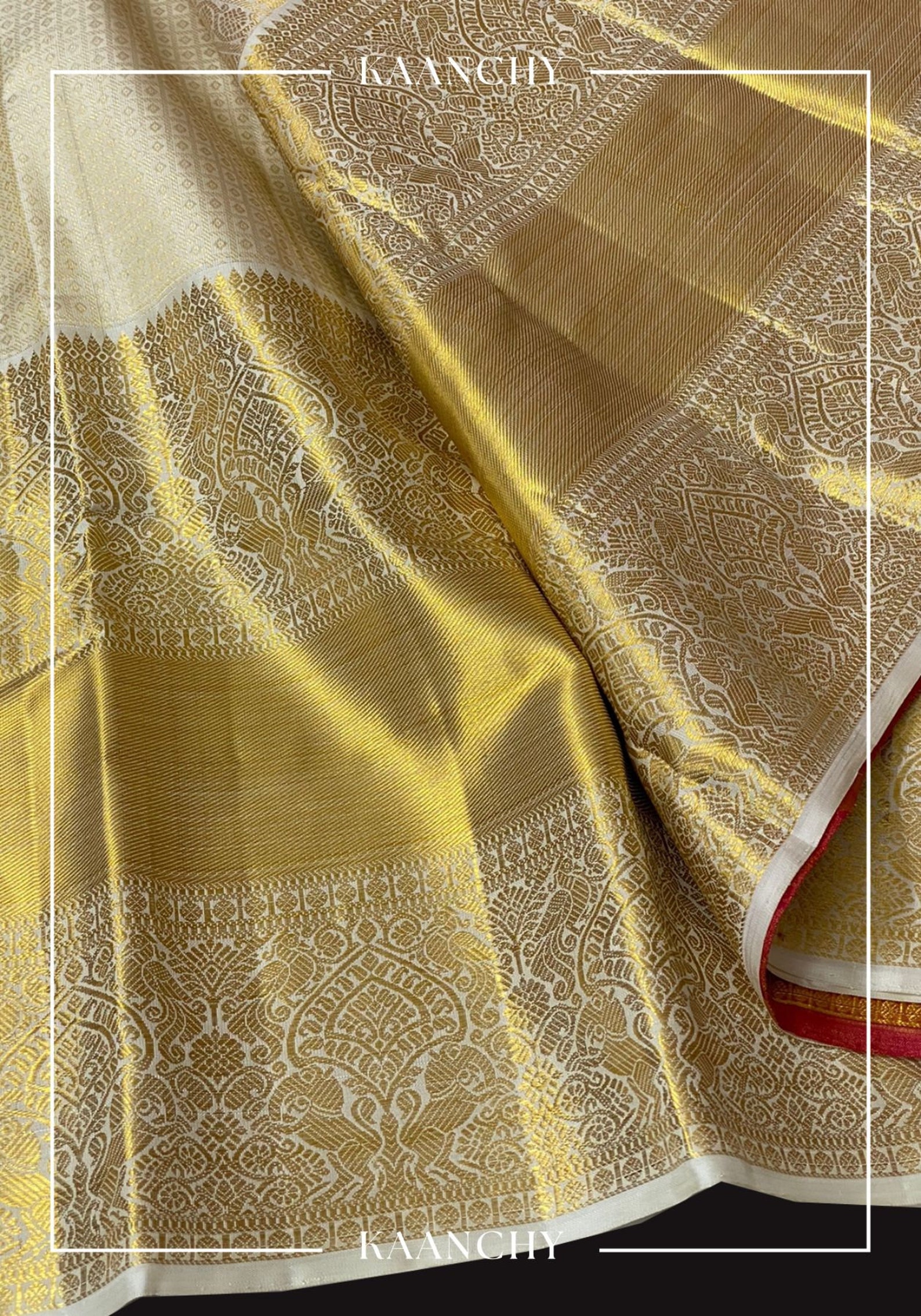 Pure Kanchipuram Silk Saree in Cream White With Zari Border - Etsy