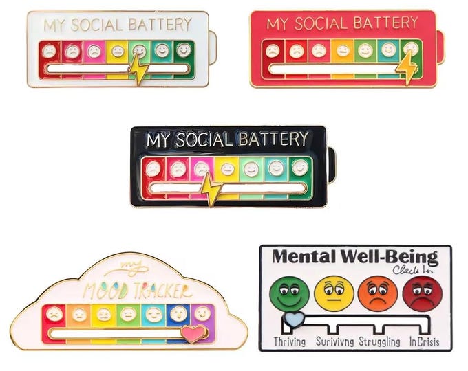 My Social Battery Sliding Pin- Black - Etsy
