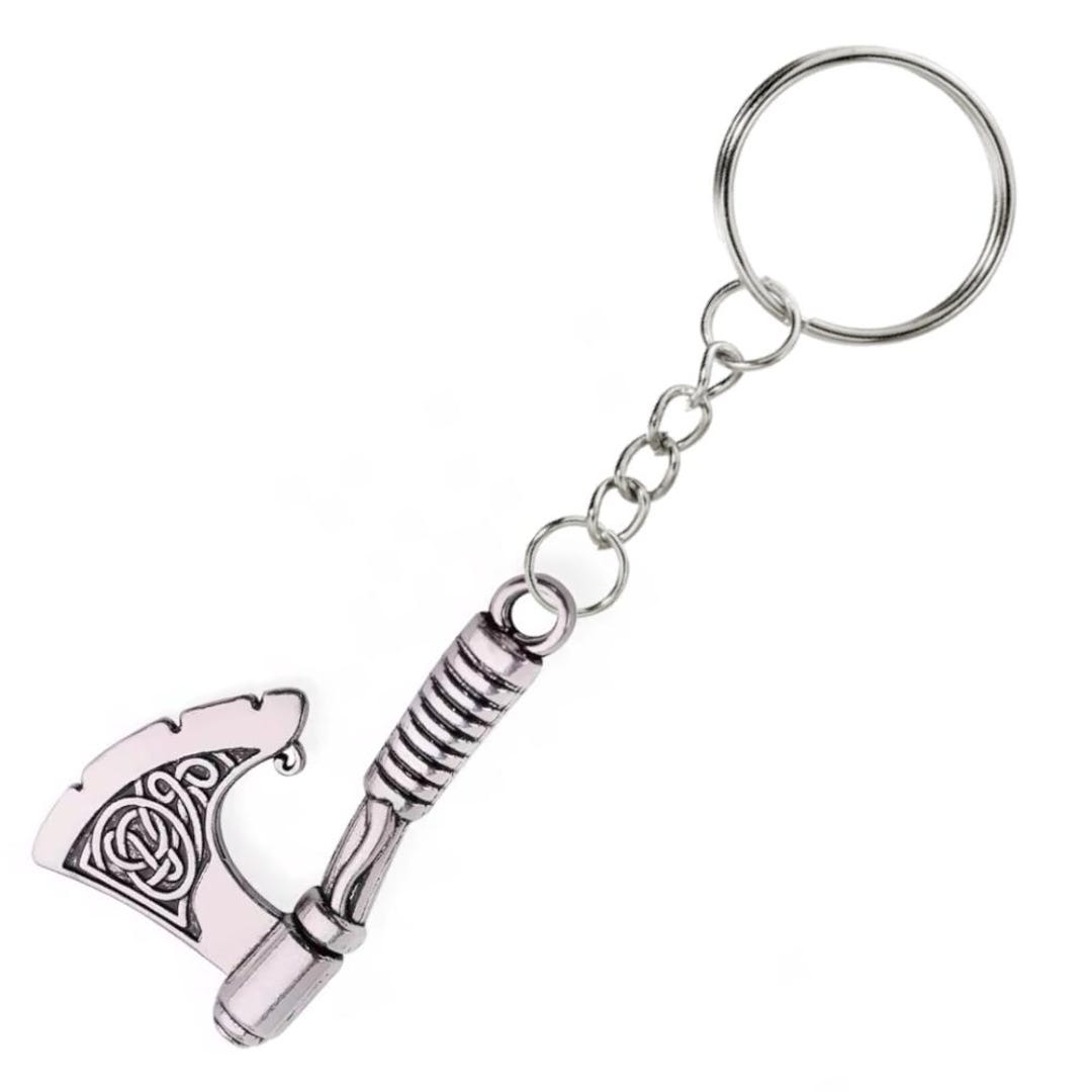 Metal Axe Keyring Viking Medieval Battle Keychain Celtic Norse Silver ...