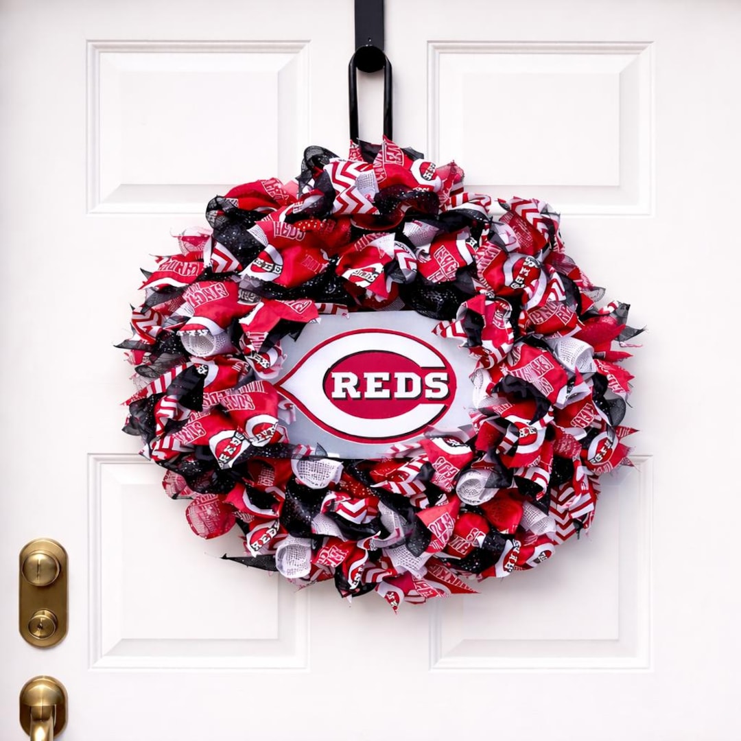 Cincinnati Reds Door Wreath, Reds Fan Decor, Reds Fabric Wreath ...