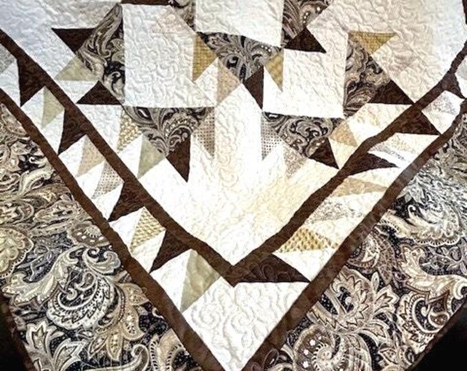 Pieced Patchwork Quilt, Beige Cream Brown Quilt, Couples Gift, 12 ...