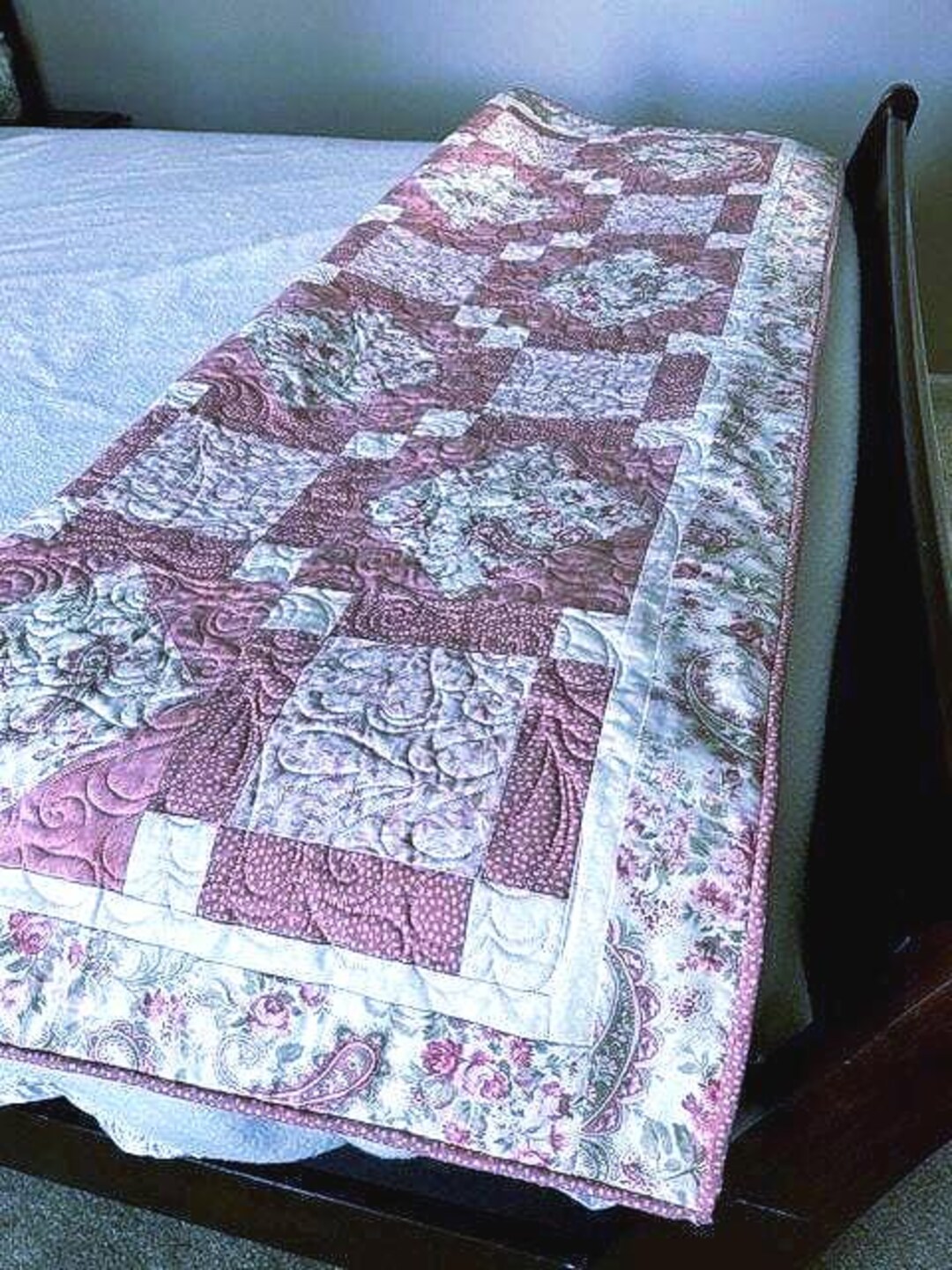 Blush Pink Rose Quilt, Handmade Patchwork Quilt, Gift for Her ...