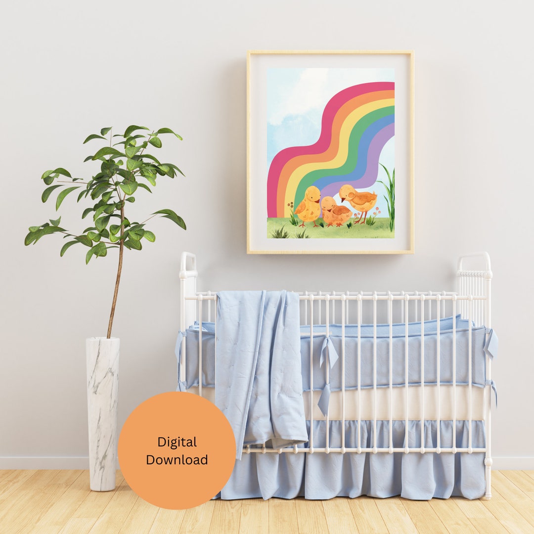Printable Little Chicks Nursery Wall Art for Boy, Cute Rainbow Nursery ...