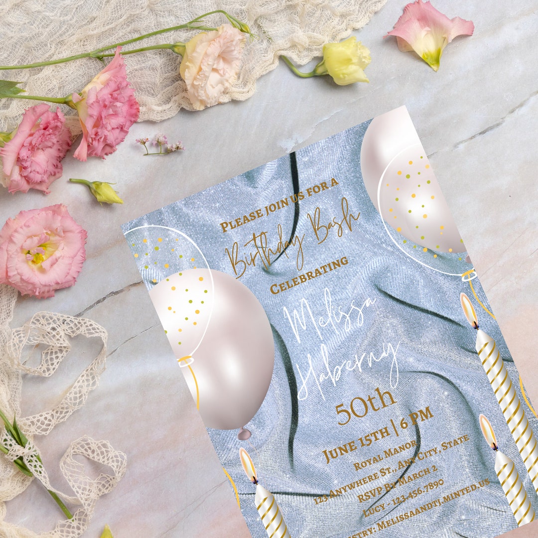 Silver Birthday Party Invite Template,birithday Balloons Editable ...