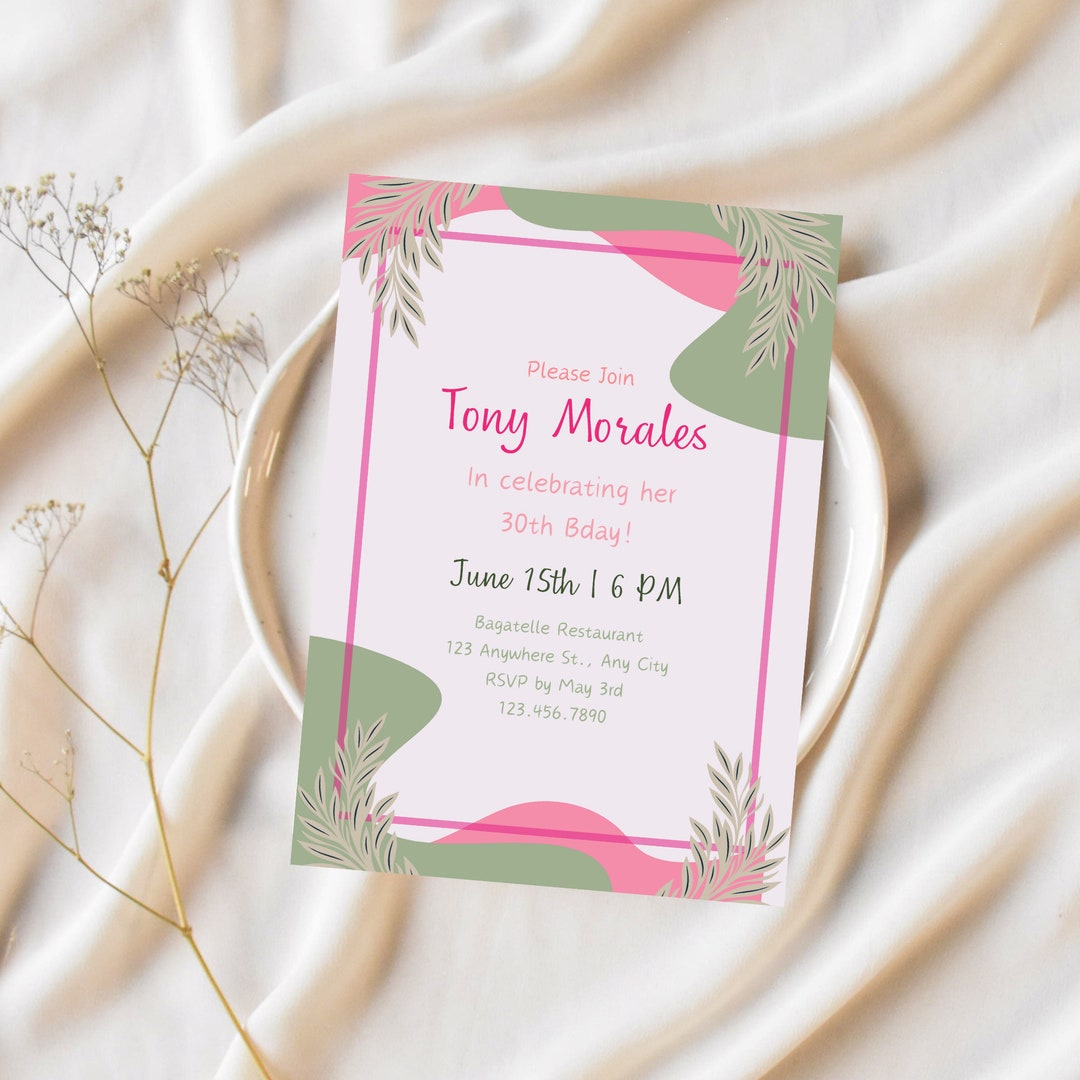 Green Pink Bday Editable Invite Template, Girlie Bday Invitation ...