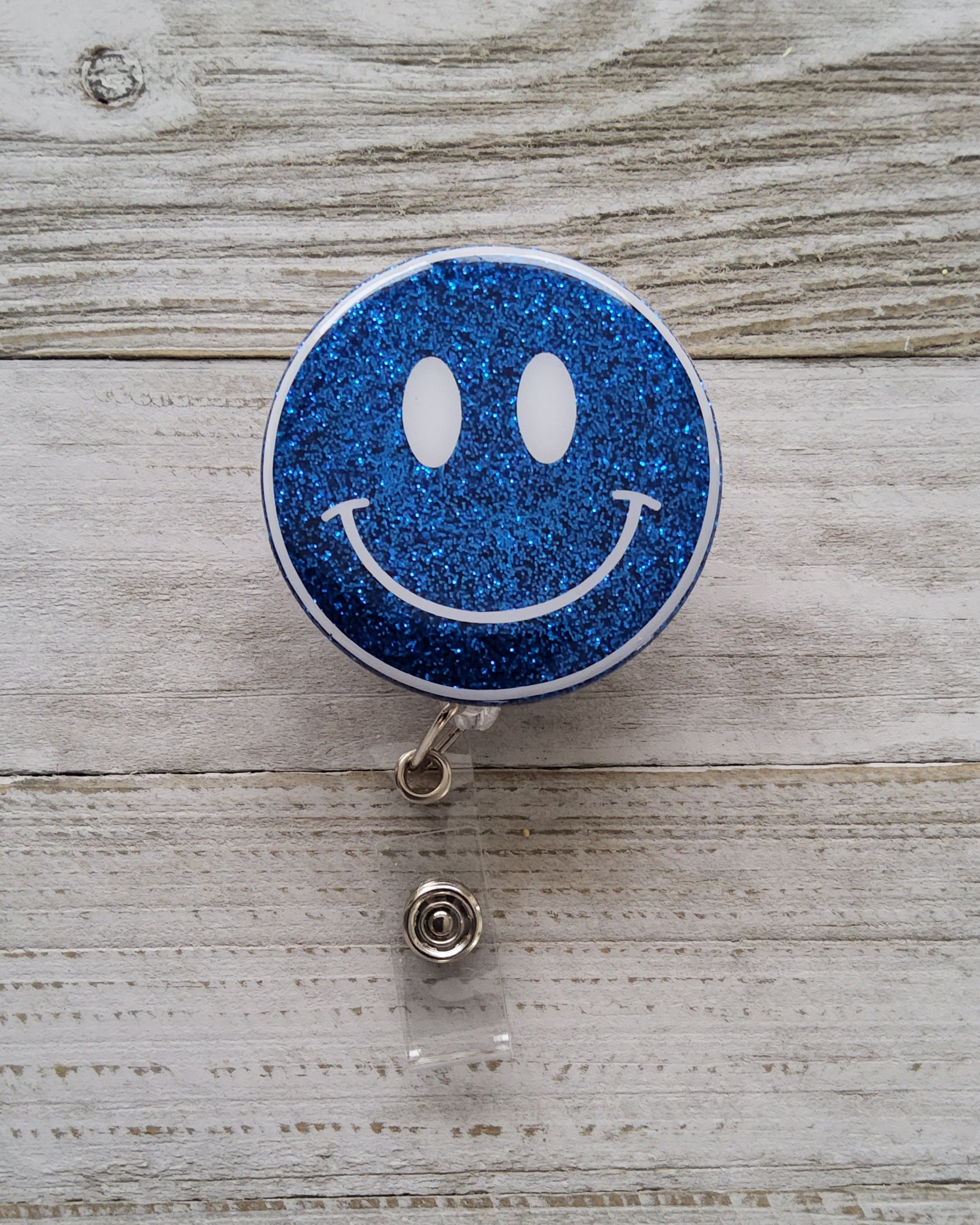 Happy Face Badge Reel Smiley Face Glitter Badge Reels Badge Reel Nurse ...