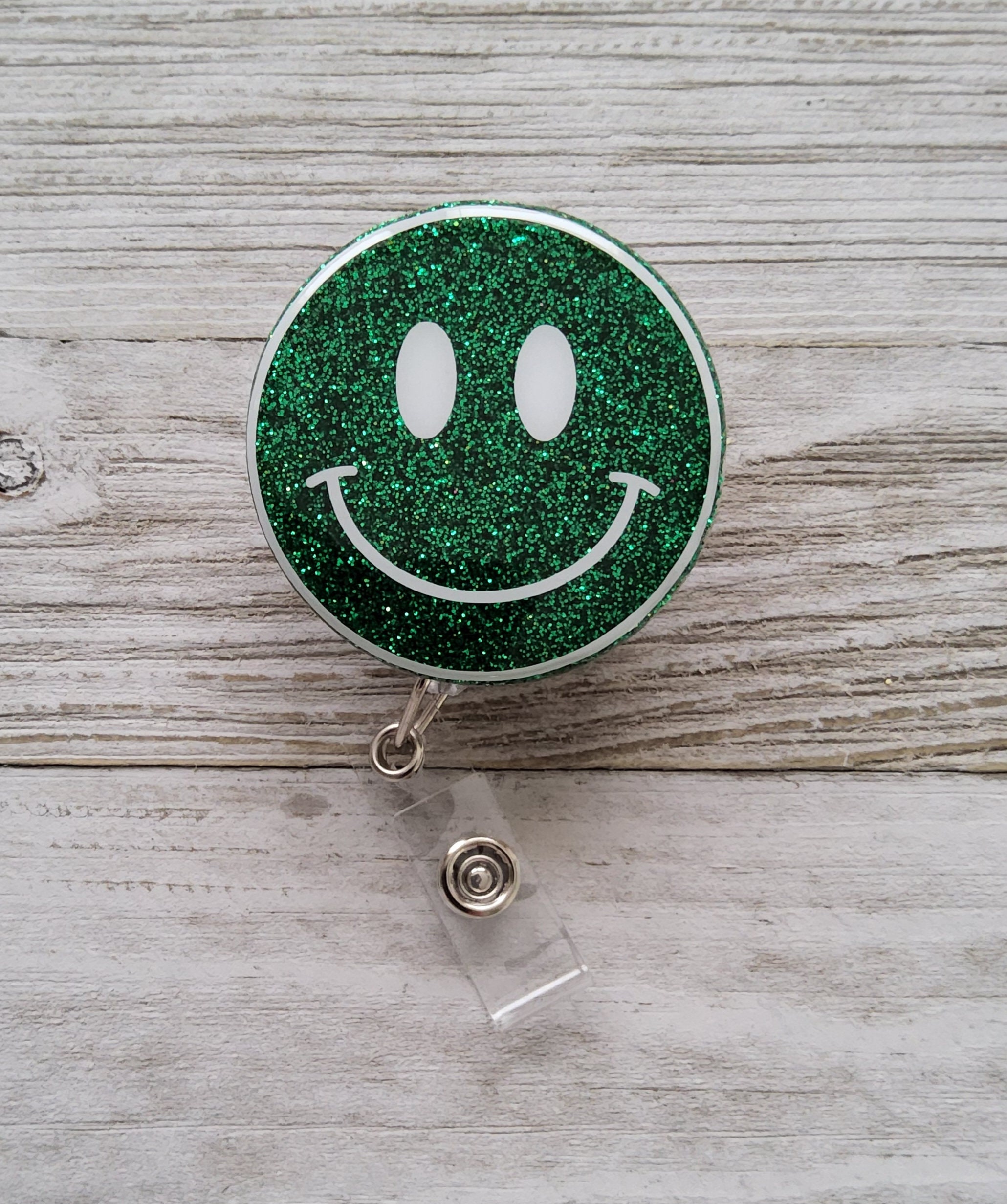 Happy Face Badge Reel Smiley Face Glitter Badge Reels Badge Reel Nurse ...