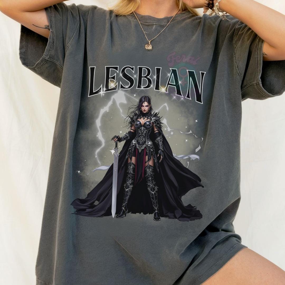 Lesbian Warrior Dark Fantasy T Shirt Womens Pride Graphic Shirt Gay Sapphic Nightclub Shirt