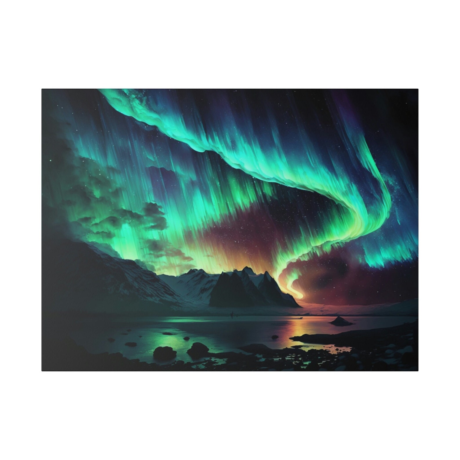 Northern Lights Star Art Rocky Mountains in Aurora Borealis Night Sky ...