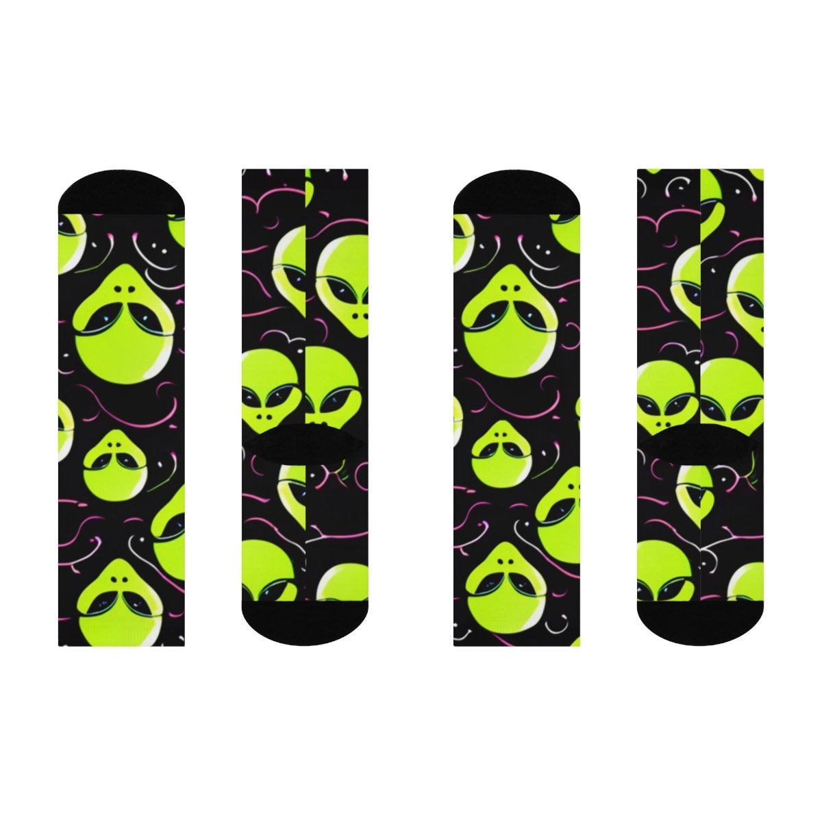 Alien Pattern Crew Socks, Trendy Alien Socks, Funky Alien Socks, Funny ...