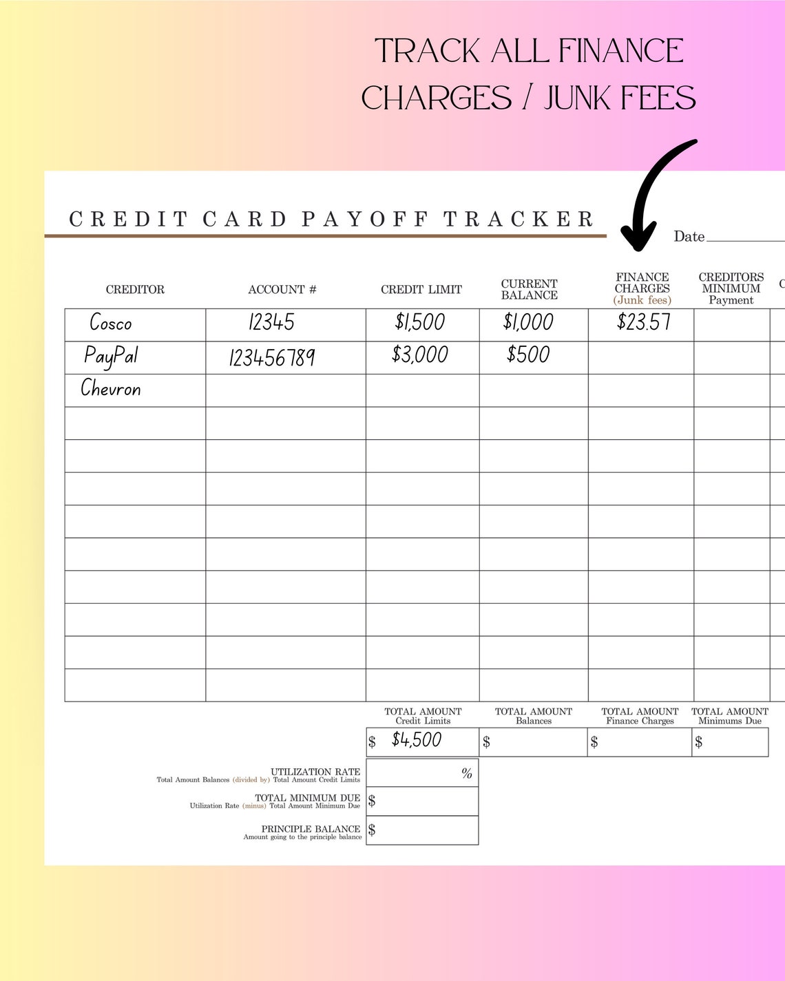 Credit Card Payoff PDF - Printable Debt Snowball Spreadsheet ...