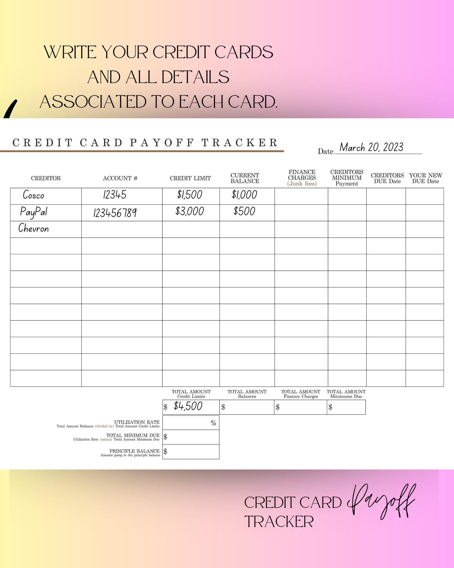 Credit Card Payoff PDF - Printable Debt Snowball Spreadsheet ...