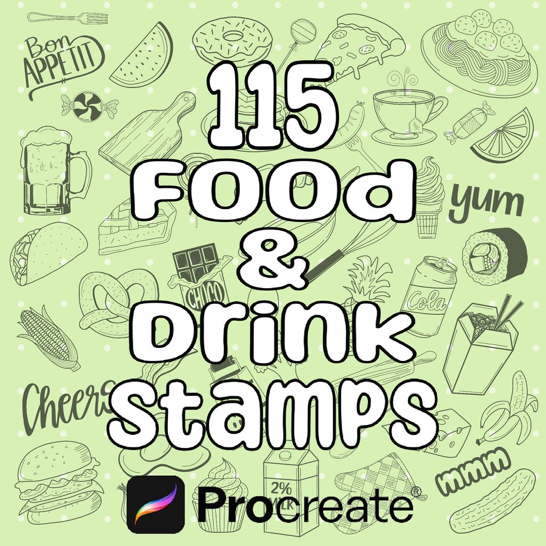 Food & Drink Procreate Brush Stamps: 115 Kitchen Doodles (digital ...