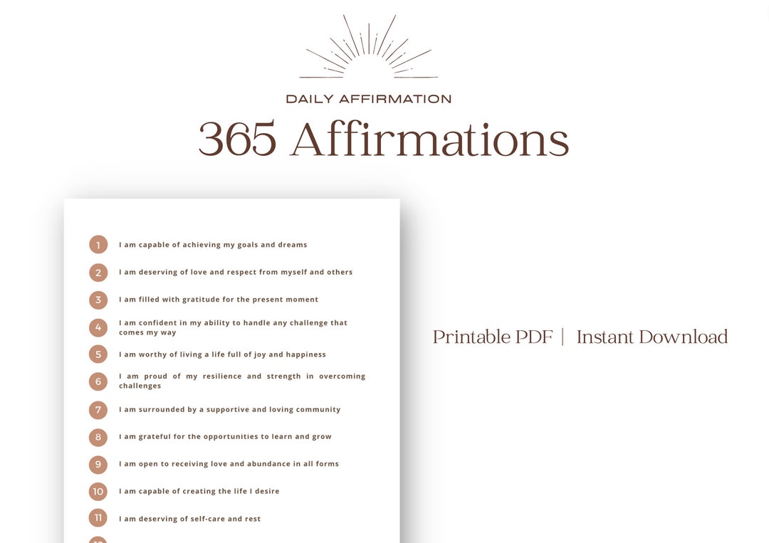 365 Affirmations, Affirmations Printable, Positive Affirmations for ...