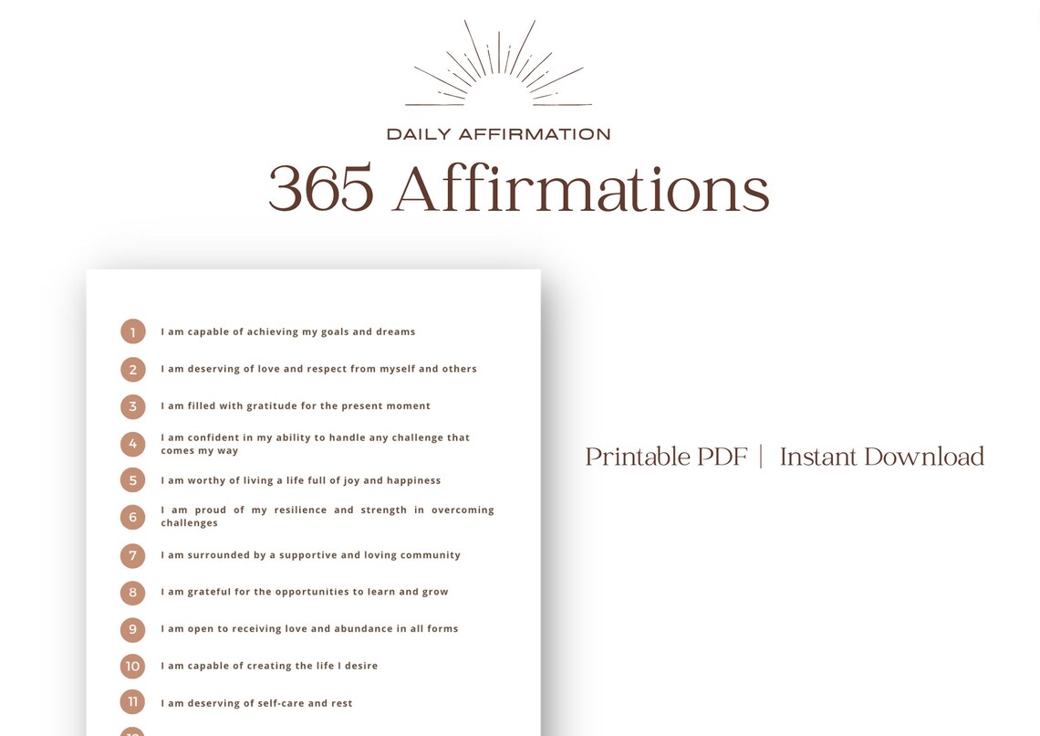 365 Affirmations, Affirmations Printable, Positive Affirmations for ...