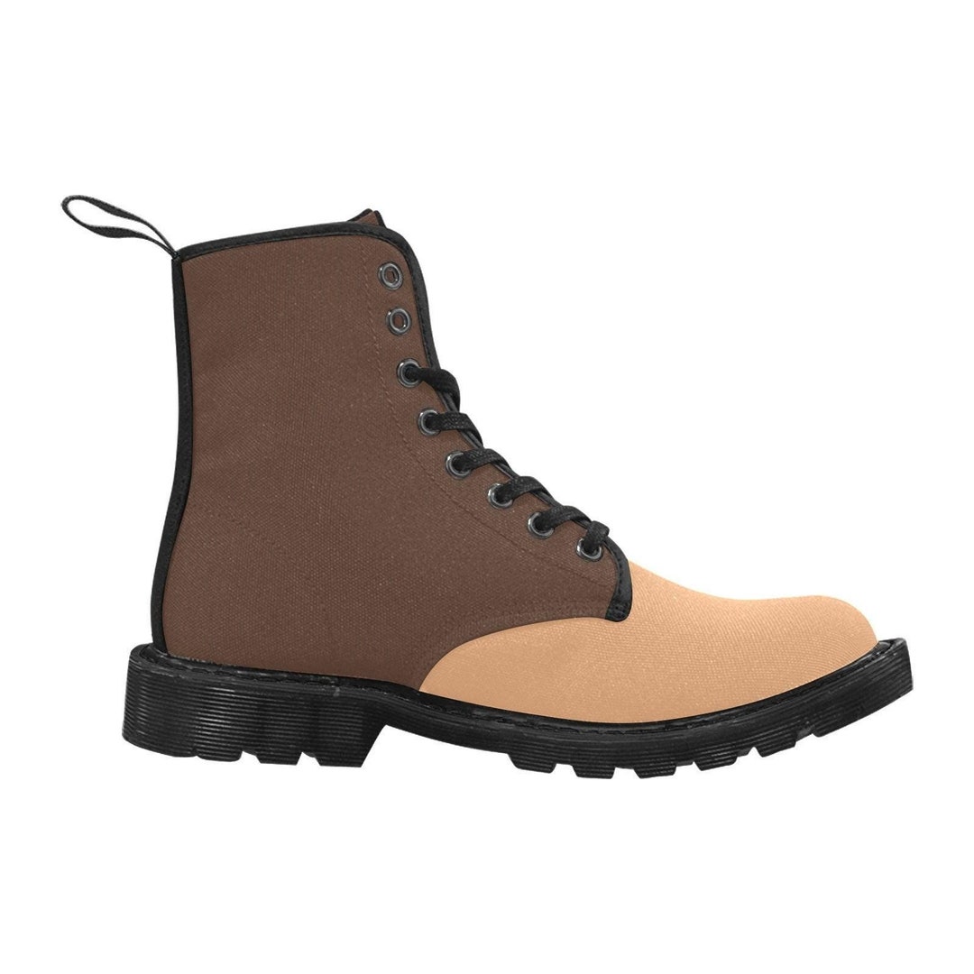 Dark Chocolate Brown With Light Brown Color Block Custom Canvas Boots ...