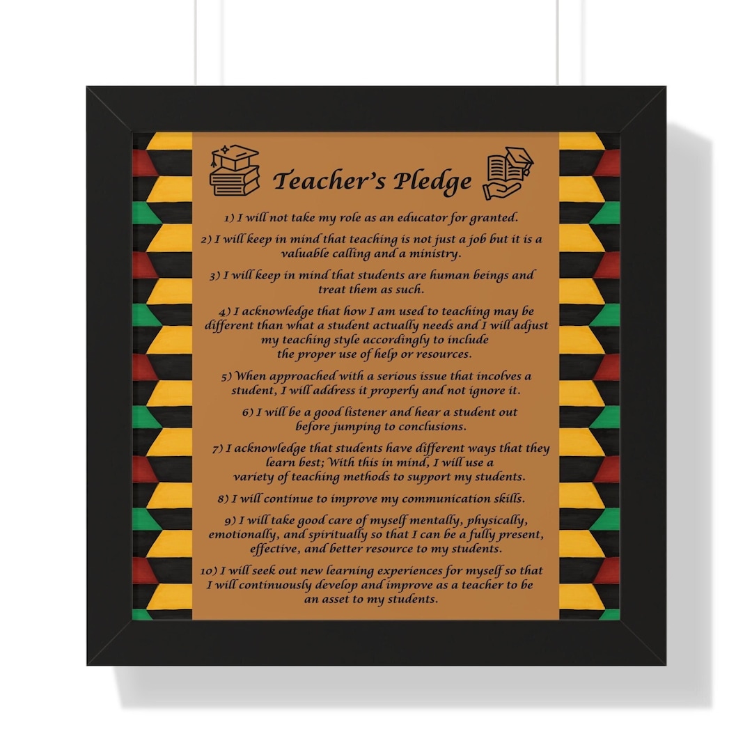 Tan Teacher's Pledge Framed Vertical Poster 2 - Inspirational Poster ...