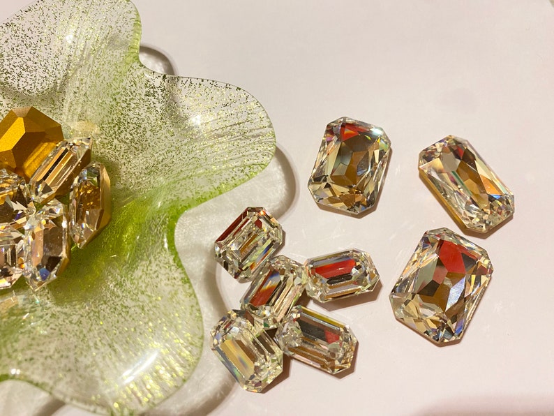 Vintage Octagon Crystals, Glass Rhinestone Crystals, Gold Foiled ...