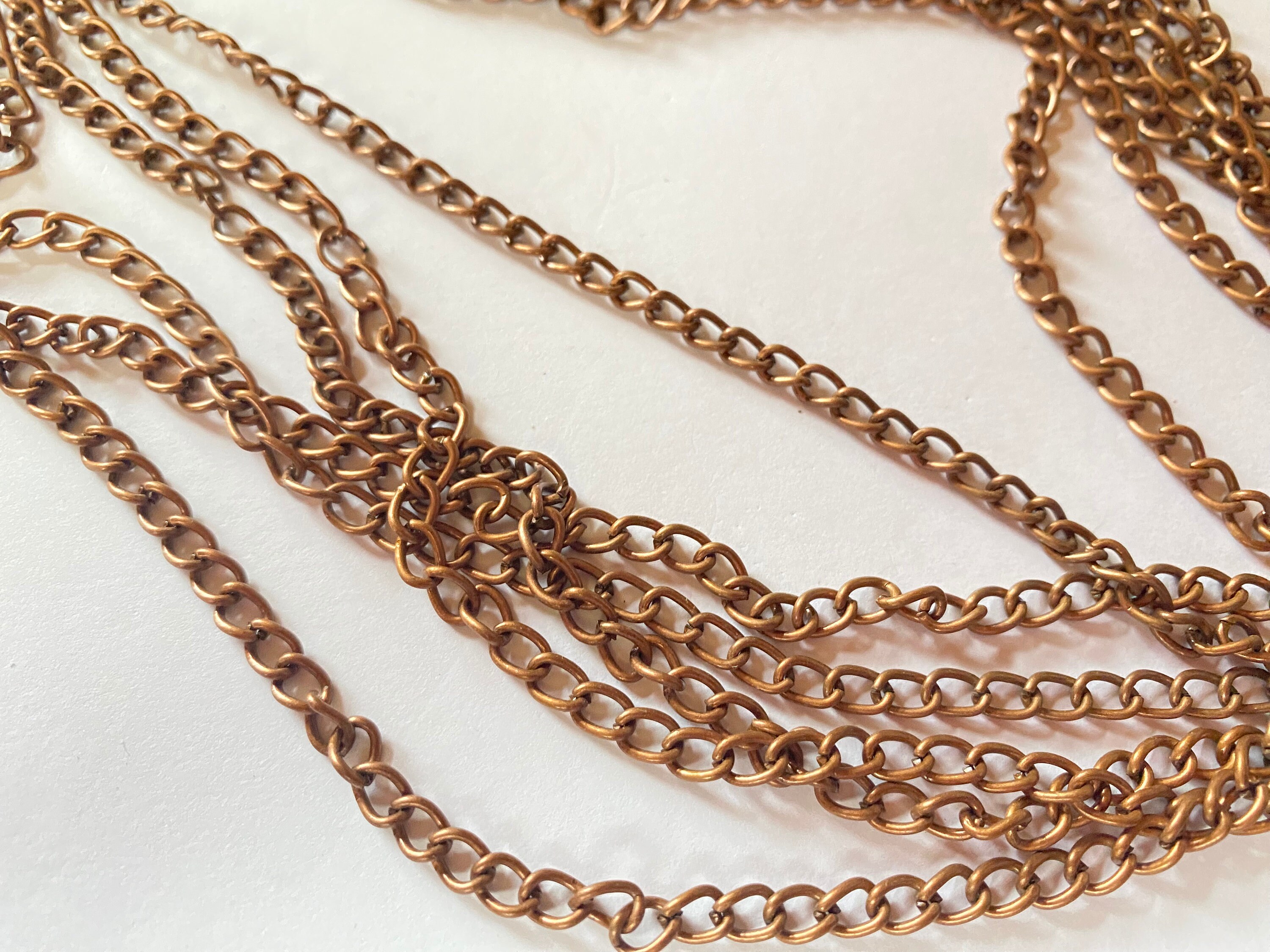 3 Meters Copper Bead Rosary Metal Chain, Antiqued Copper Plated Chain ...