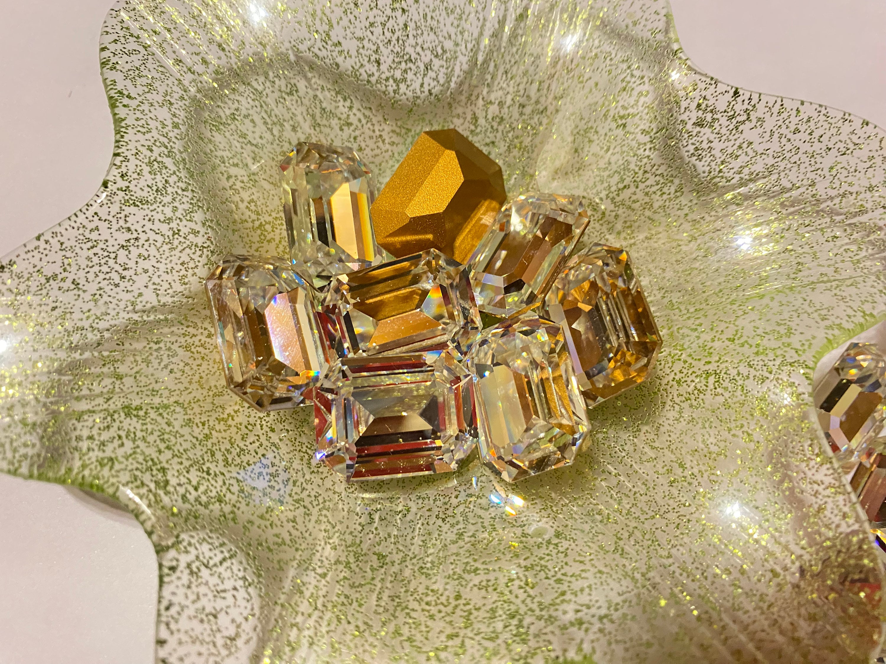 Vintage Octagon Crystals, Glass Rhinestone Crystals, Gold Foiled ...