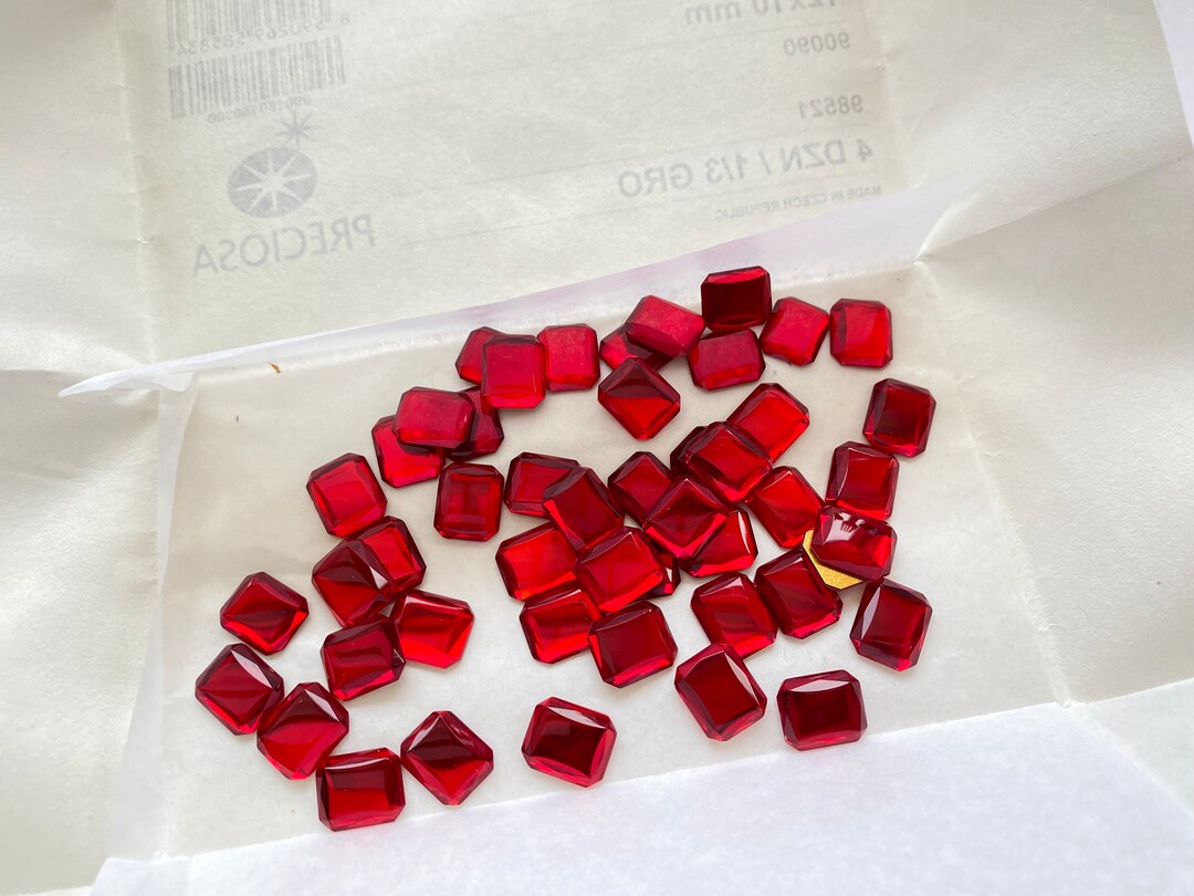 Vintage Octagon Red Ruby Crystal, Preciosa Glass Rhinestone Crystals ...