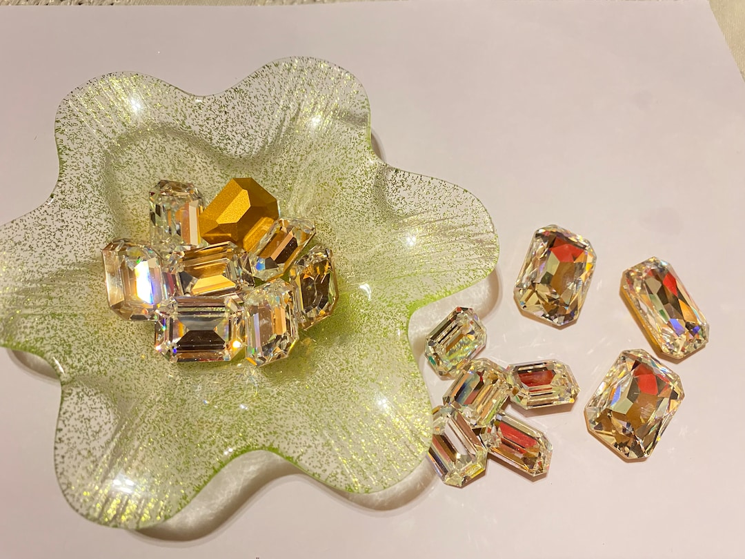 Vintage Octagon Crystals, Glass Rhinestone Crystals, Gold Foiled ...