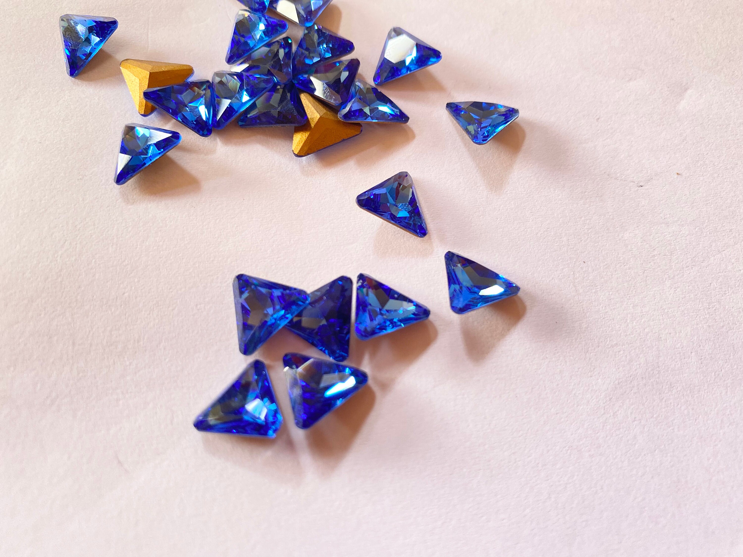 Vintage Triangle Sapphire Blue, Glass Rhinestone Crystals, Gold Foiled ...