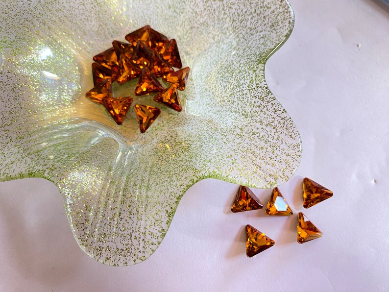 Vintage Triangle Orange Topaz Crystal, Glass Rhinestones, Gold Foiled ...