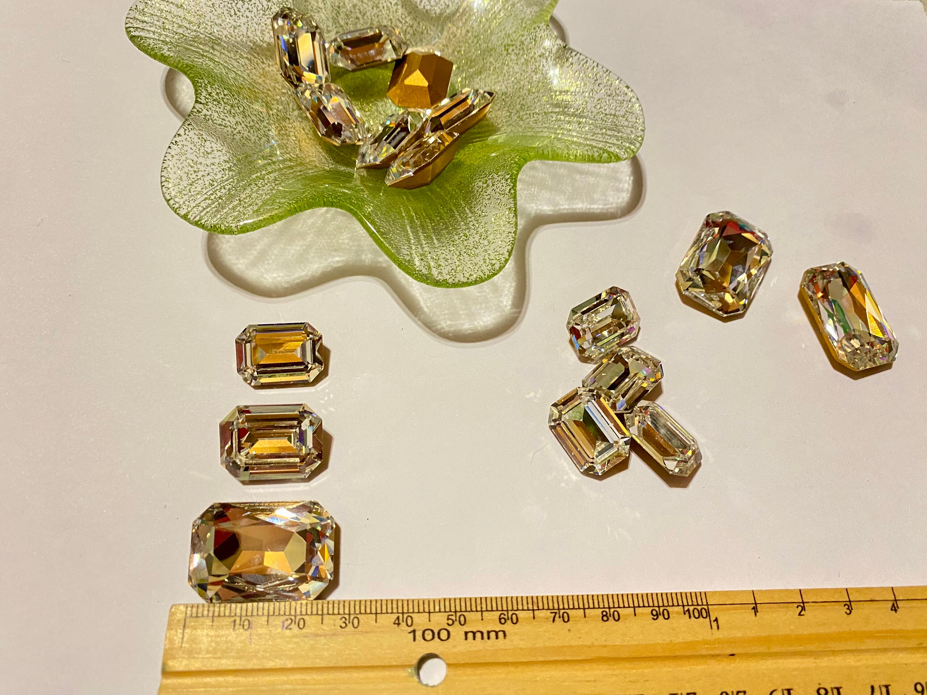 Vintage Octagon Crystals, Glass Rhinestone Crystals, Gold Foiled ...