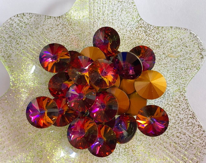 Vintage Rivoli Volcano Crystals, Glass Rhinestone Crystals, Gold Foiled ...