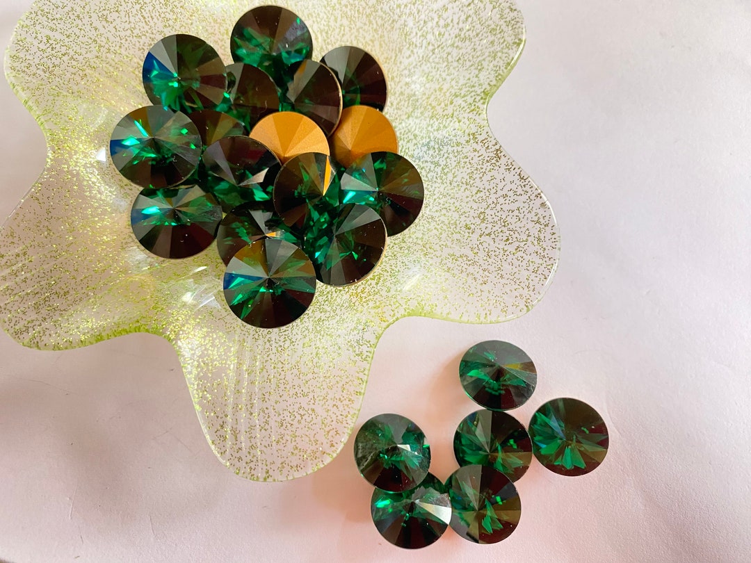 Vintage Rivoli Emerald Crystals, Glass Rhinestone Crystals, Gold Foiled ...
