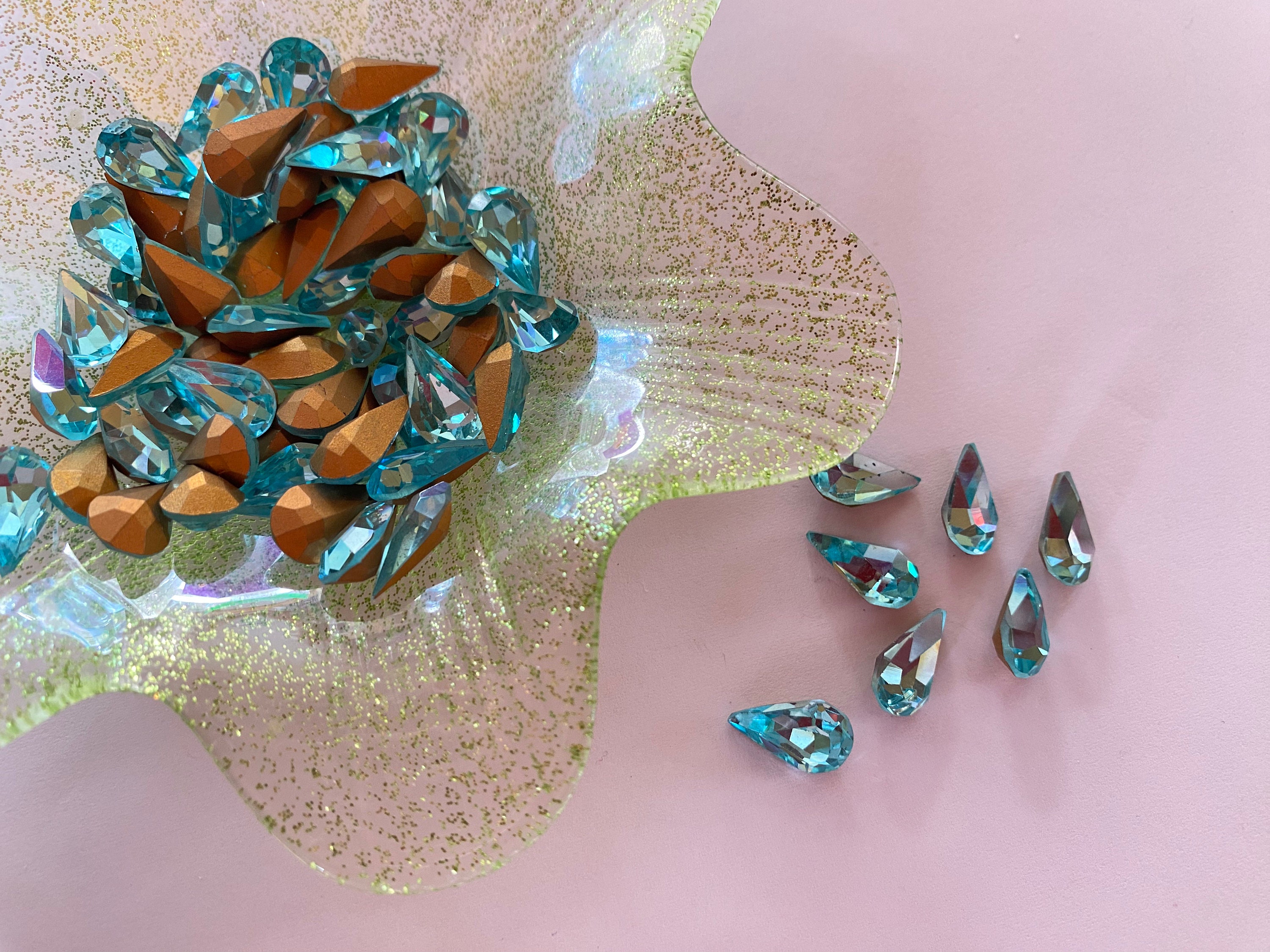 Vintage Teardrop Light Turquoise, Glass Rhinestone Crystals, Gold ...