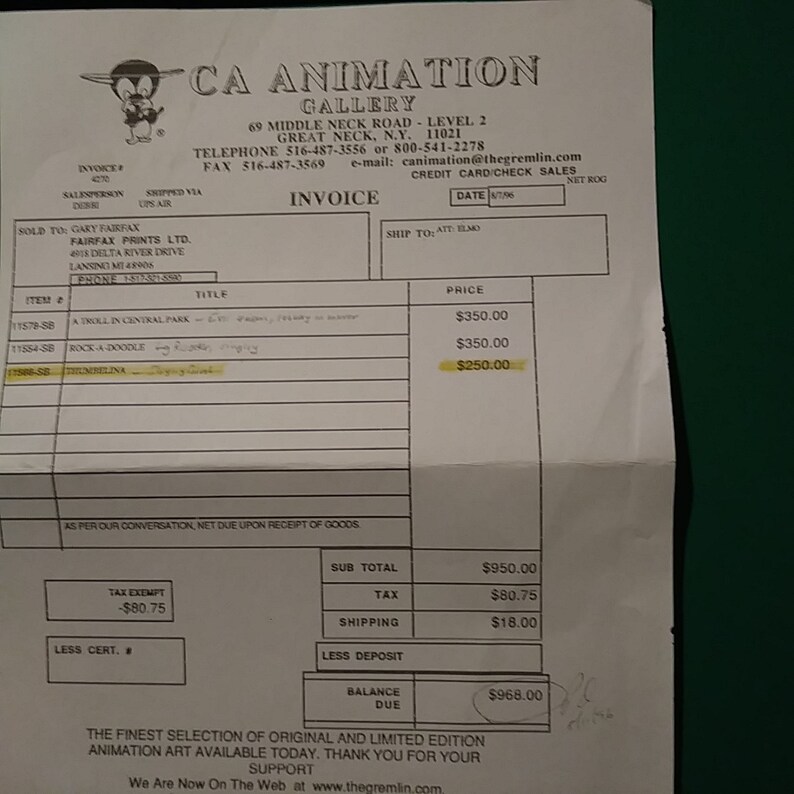 THUMBELINA Production Cel Setup of Jacquimo on Key Copy - Etsy