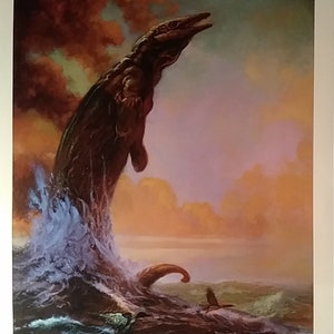 WILLIAM STOUT Dinosaur Print "mosasaurus Breaching", Vintage 1989 ...