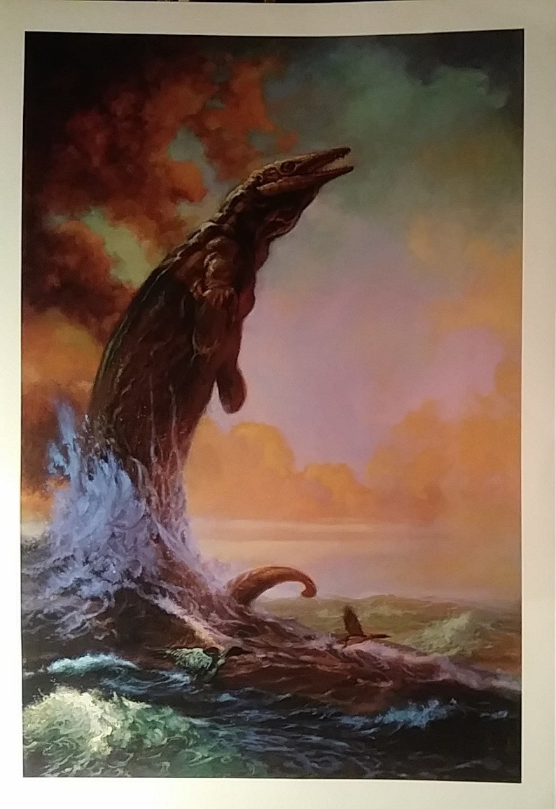 WILLIAM STOUT Dinosaur Print "mosasaurus Breaching", Vintage 1989 ...