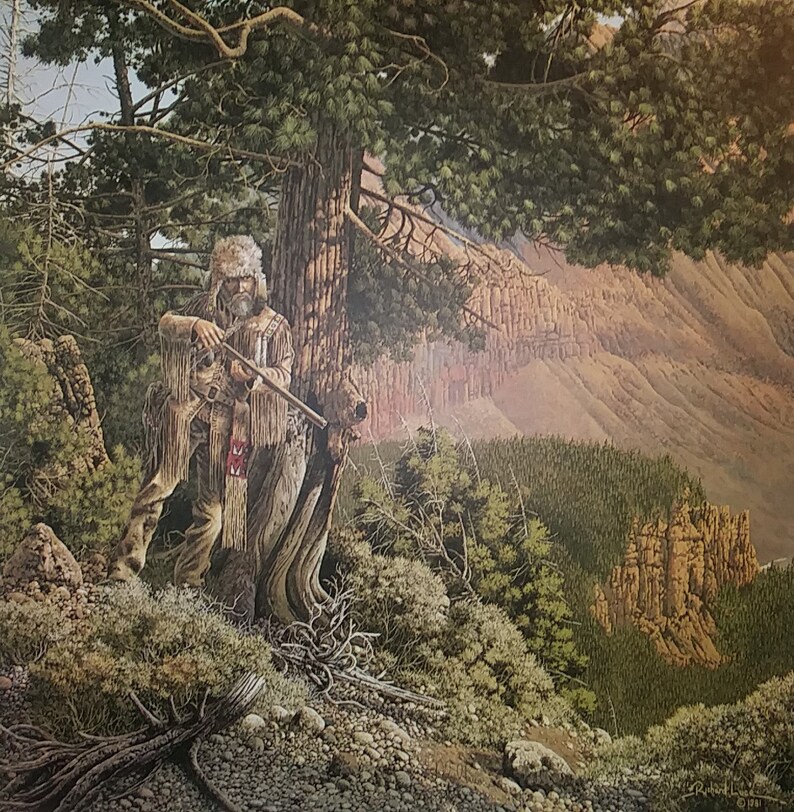 RICHARD LUCE "priming the Piece" Mountain Man Print. Signed and ...