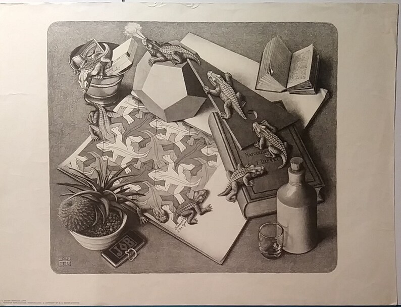 M. C. ESCHER REPTILES reptielen Dutch Print, Vintage 1970 24x18, F-VF ...
