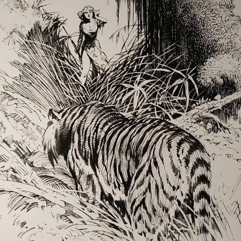 Frank Frazetta "tiger Stalks Woman" 1964 Photostatic Print, Lifesize ...