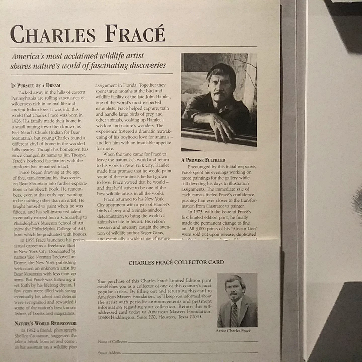 CHARLES FRACE, 6 Print Portfolio: Tiger, Cougar, Lion, Bobcat, Jaguar ...