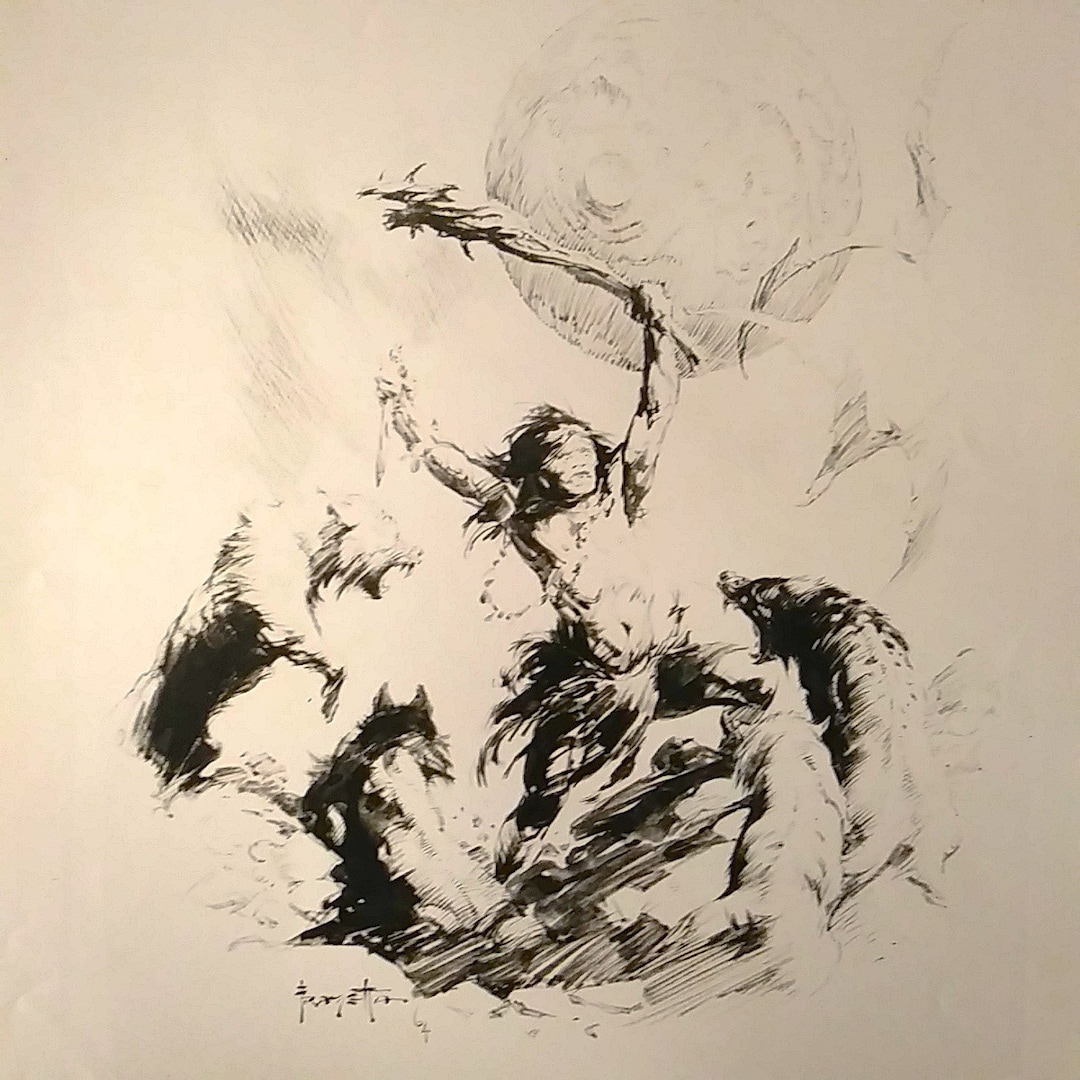 FRANK FRAZETTA caveman and Wolves One-of-a-kind - Etsy